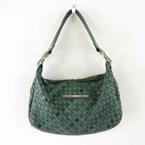 【中古】KATORIYA 香取屋 ワンショルダーバッグ 2way レザー 緑 *T614 レディース