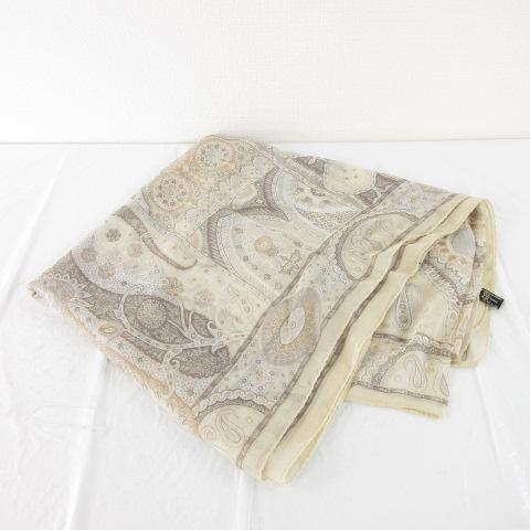 【中古】エトロ ETRO シルクスカーフ 大判 ストール 総柄 ベージュ *A234 レディース