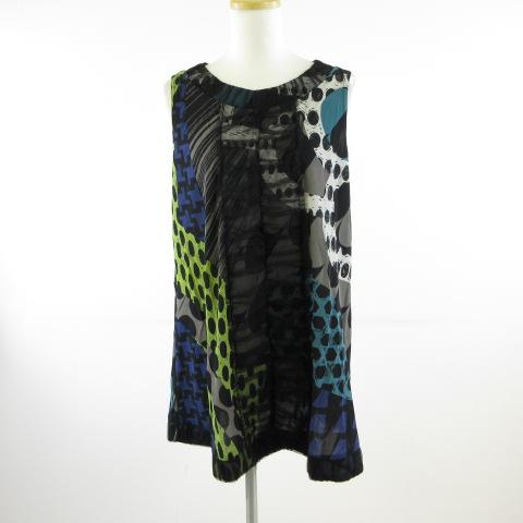 【中古】TOKUKO ler vol チュニック ノースリーブ 総柄 黒 9 *T450 レディース