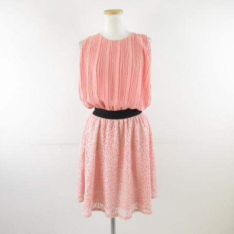 【中古】アニマジェメッラ ANIMAGEMELLA プリーツワンピース ドレス レース ミニ ピンク S *A451 レディース