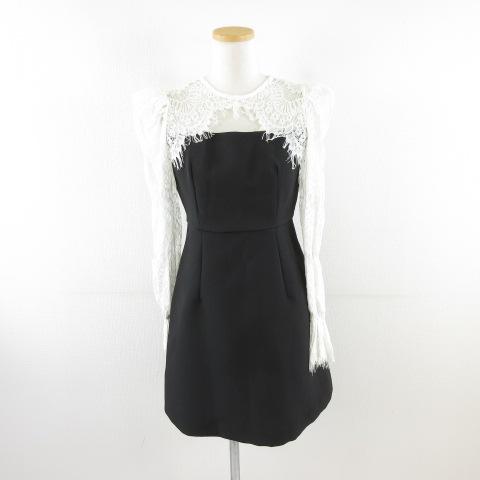 【中古】エヌフレーム N.FRAME レースバイカラーワンピース 長袖 ミニ オフホワイト 黒 M *A527 レディース