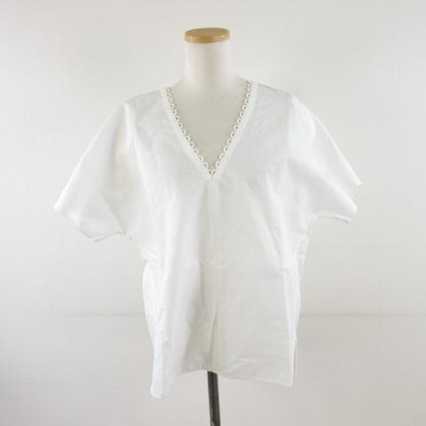 【中古】未使用品 アーペーセー A.P.C. カットソー Vネック 半袖 フレンチスリーブ オフホワイト 白 36 レディース