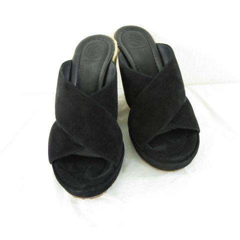 【中古】トリーバーチ TORY BURCH ウェッジソールサンダル レザー スエード 黒 5 *A151 レディース
