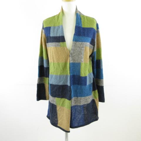 【中古】インポートロッサ Rossa ニットカーディガン 長袖 アルパカ混 青 グレー 茶 42 *T652 レディース