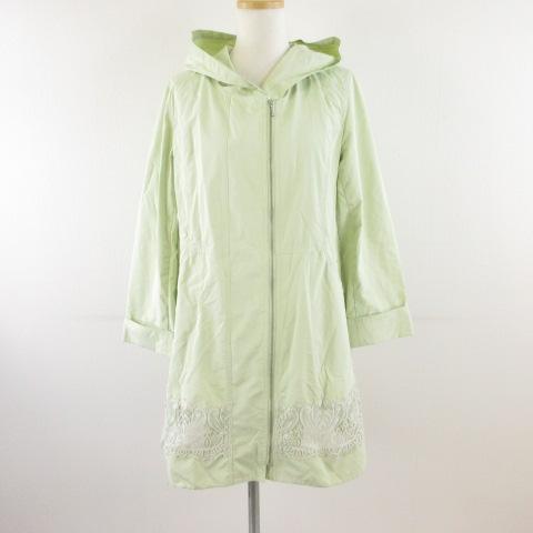 【中古】インポートロッサ Rossa スプリングコート 長袖 ミドル丈 ジップアップ レース 緑 42 *T654 レディース