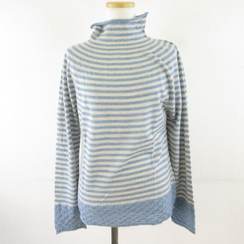 【中古】インポートロッサ ニット セーター 長袖 ハイネック ボーダー 青 46 *T661 レディース