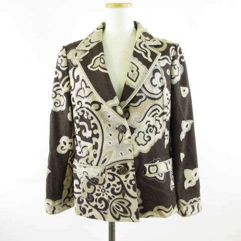 【中古】レオナール LEONARD テーラードジャケット 長袖 総柄 ベージュ 茶 13AR *T759 レディース