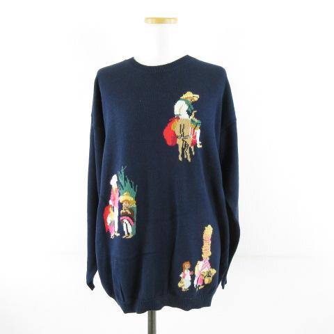 【中古】未使用品 エミジェネリ Emi giannelli ニット セーター 長袖 紺 44 *A511 レディース