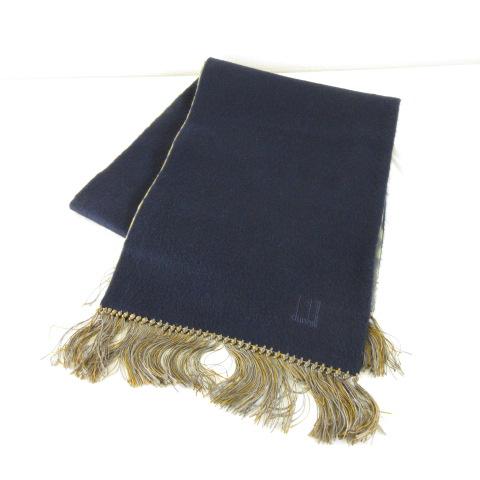 【中古】ダンヒル dunhill カシミヤマフラー シルク フリンジ 総柄 ベージュ *A520 レディース