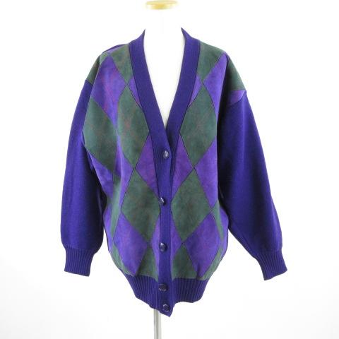 【中古】セリーヌ CELINE カーディガン 長袖 ニット スエード ヴィンテージ 紫 40 *T803 レディース