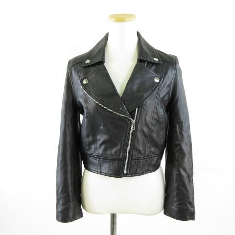 【中古】スナイデル SNIDEL ラムレザーライダースジャケット ジップアップ ショート丈 長袖 黒 0 *A887 レディース