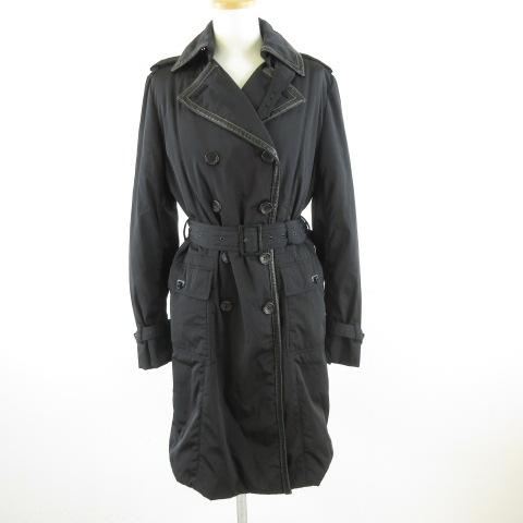 【中古】コムサデモード COMME CA DU MODE トレンチコート 長袖 ロング レザー 黒 9 *T98 レディース