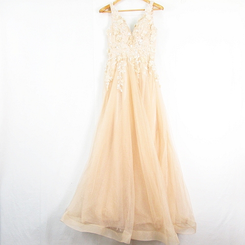 【中古】ジャンマクレーン JEAN MACLEAN ノースリーブ ロング ドレス ワンピース チュール レースアップ M