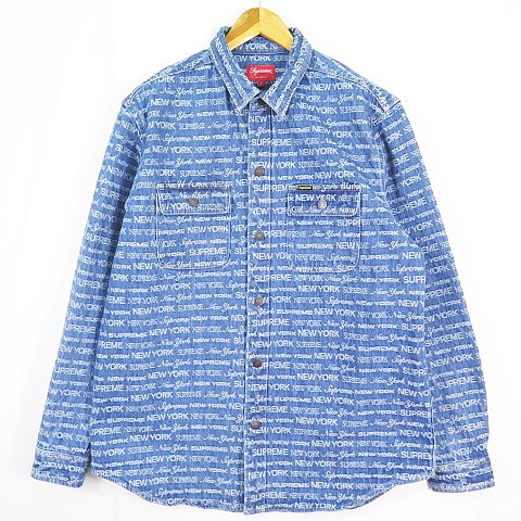 【中古】シュプリーム SUPREME Multi Type Jacquard Denim Shirt ジャガード デニム シャツ L ブルー 22AW ☆AA★