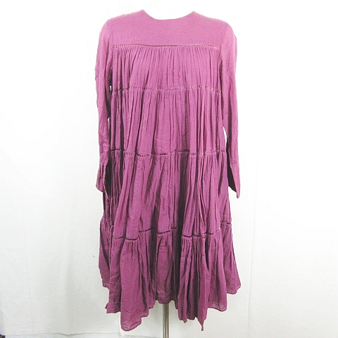 【中古】ヌキテパ NE QUITTEZ PAS! ティアード ワンピース ロング丈 長袖 パープル レース kz13791