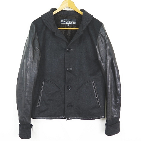 【中古】スロウガン SLOWGUN レザー スリーブ アワードジャケット スタジャン 2 ブラック 2sa7084