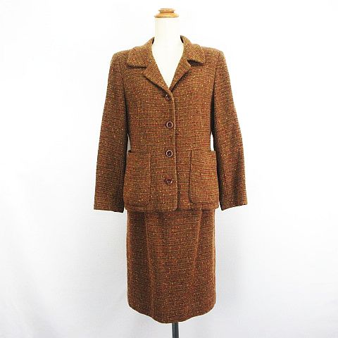 【中古】クロエ セットアップ スカートスーツ 長袖 ひざ丈 タイト ツイード ウール混 40 ブラウン ※EKM レディース