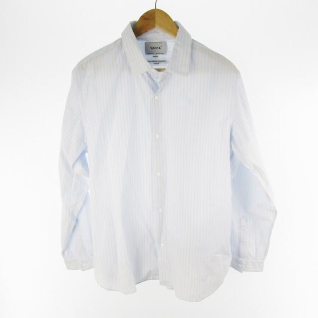 【中古】ヤエカ YAECA 14117 COMFORT SHIRT RELAX LONG 長袖 シャツ ストライプ ブルー 青 サックス コットン M