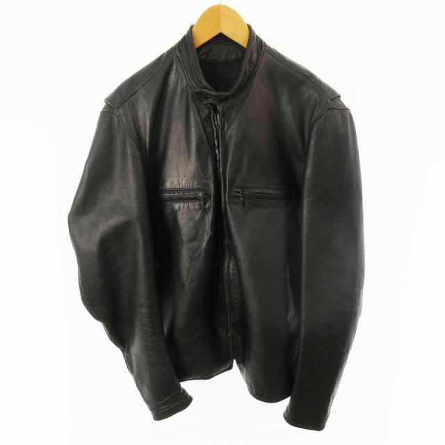 【中古】60S 70S Brooks ブルックス シングル ライダース レザー ジャケット モーターサイクル 革ジャン 黒 ブラック