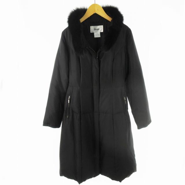 【中古】ルネ Rene ダウンコート ロング フォックスファー 6638400 黒 ブラック シルク 36 アウター レディース