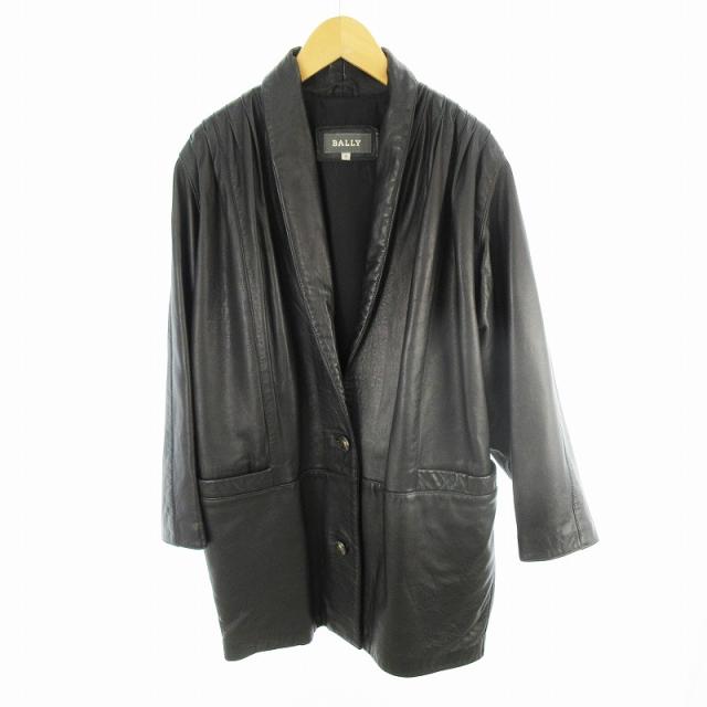 【中古】バリー BALLY 90’S レザージャケット コート 2B 羊革 ラムスキン 黒 ブラック 6 ヴィンテージ オールド アウター レディース