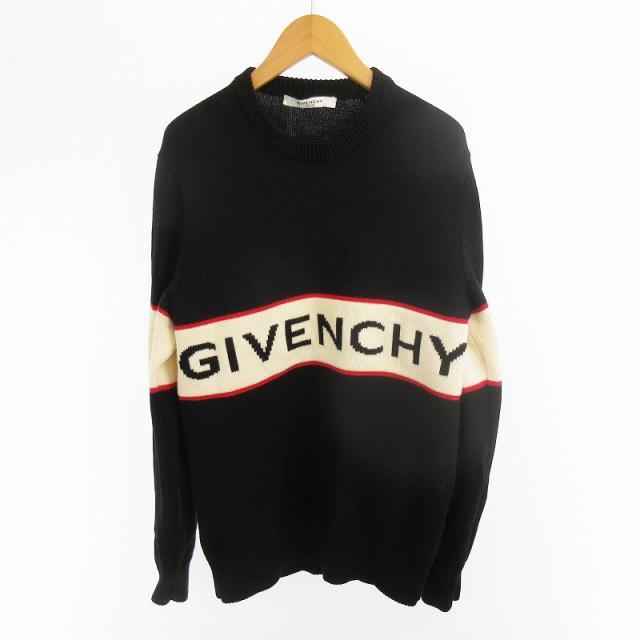【中古】ジバンシィ GIVENCHY Band Heavy Sweater フロントロゴ クルーネック ニット セーター ブラック 黒  BM900G400M S