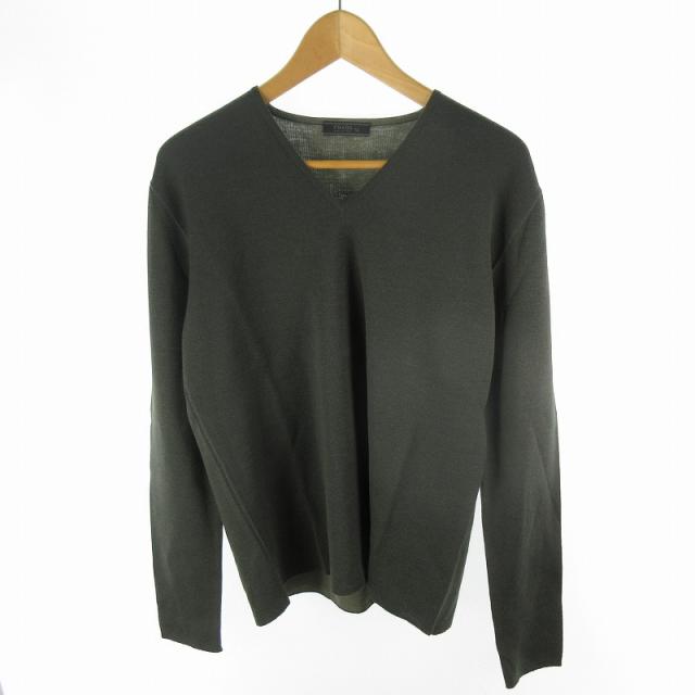 【中古】プラダ PRADA セーター ニット Vネック オリーブ系 グリーン ウール 無地 50 トップス メンズ
