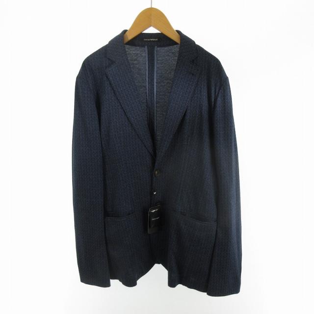 【中古】未使用品 エンポリオアルマーニ EMPORIO ARMANI テーラードジャケット 柄 2B 背抜き ヘリンボーン柄 紺  52
