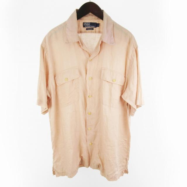 【中古】ポロ バイ ラルフローレン Polo by Ralph Lauren 90’S シャツ 半袖 オープンカラー 開襟 リネン 麻 ピンク S