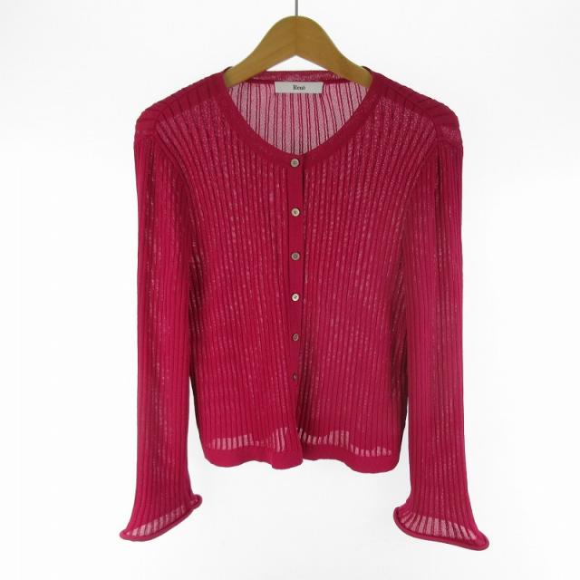 【中古】ルネ Rene 2024年製 リブニット カーディガン 38 ピンク パープル 6432910 レーヨン トップス レディース
