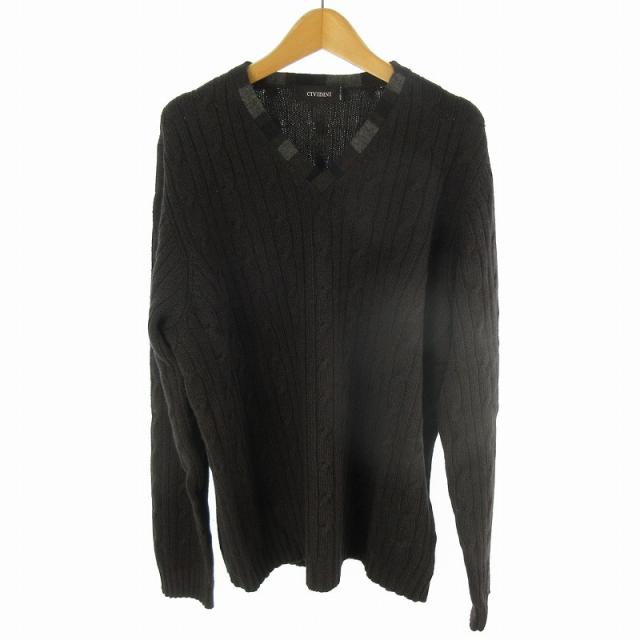 【中古】未使用品 チヴィディーニ CIVIDINI セーター ケーブルニット Vネック ブラウン 茶 ウール カシミヤ 50 トップス メンズ