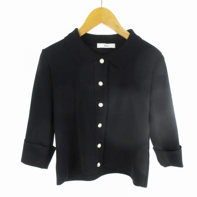 【中古】ルネ Rene 23年製 ニット ジャケット フェイクパール 6312360 紺 ネイビー 36 レディース