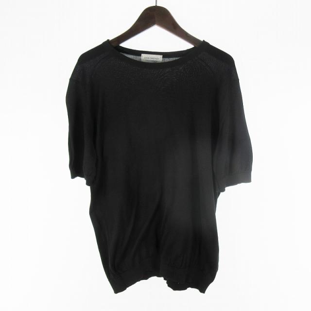 【中古】ジョンスメドレー JOHN SMEDLEY ニット カットソー 五分袖 半袖 クルーネック 黒 ブラック コットン L