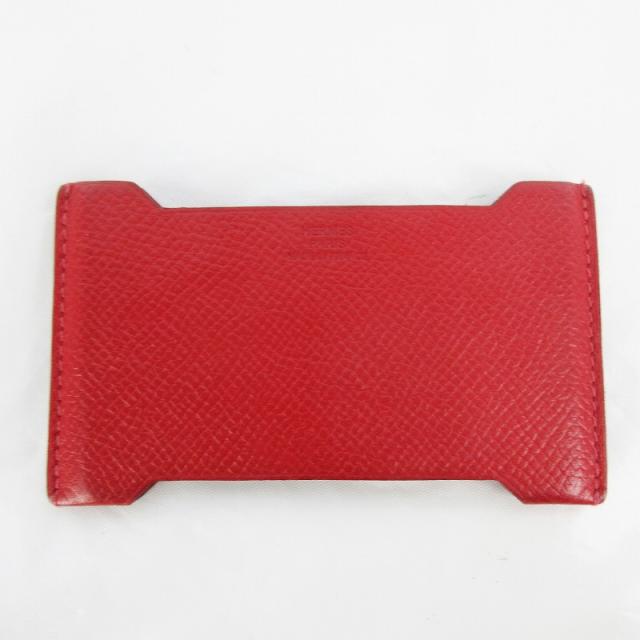 【中古】エルメス HERMES マンハッタン カードケース 名刺入れ □R刻印 エプソン レザー レッド 赤 革小物 メンズ レディース