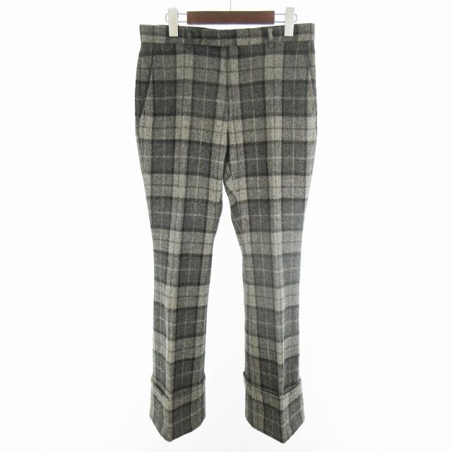 【中古】グッチ GUCCI ワイドパンツ スラックス チェック ダブル グレー ウール 44 ボトムス （株）ケリング