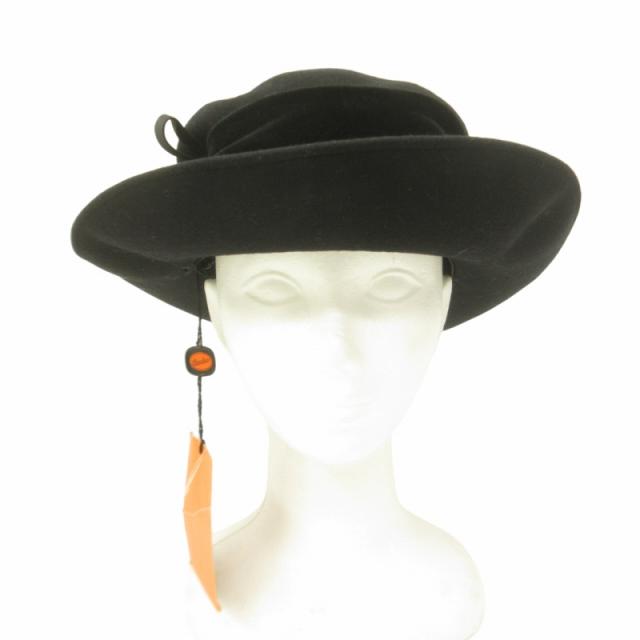 【中古】未使用品 ボルサリーノ Borsalino タグ付 フェルトハット ウール イタリア製 黒 ブラック ■GY31 レディース