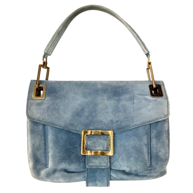 【中古】ロジェヴィヴィエ ROGER VIVIER スエード ハンドバッグ セミショルダー アイコン ロゴ刻印 青 ブルー レディース