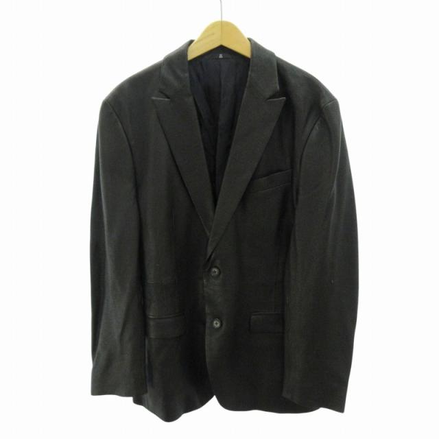 【中古】ランバン LANVIN 美品 テーラードジャケット 総裏 2B ラムレザー 裏地 ペイズリー柄 48 黒 ブラック メンズ