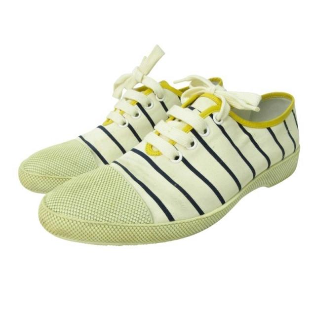 【中古】プラダ PRADA スニーカー ストライプ パイピング マルチカラー 7.5 約25.5cm ●ECO
