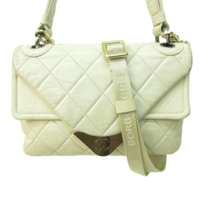 【中古】シャネル CHANEL マトラッセ 2WAY ショルダーバッグ ハンドバッグ ココマーク Vフラップ ラムスキン 白 ■WY