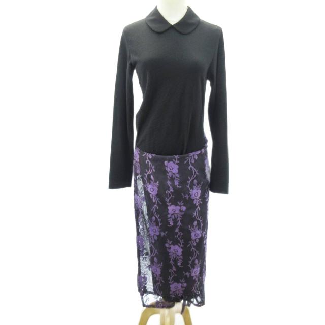 【中古】トリココムデギャルソン tricot COMME des GARCONS 90s 美品 レース 切替 ロング ワンピース 黒 ブラック F