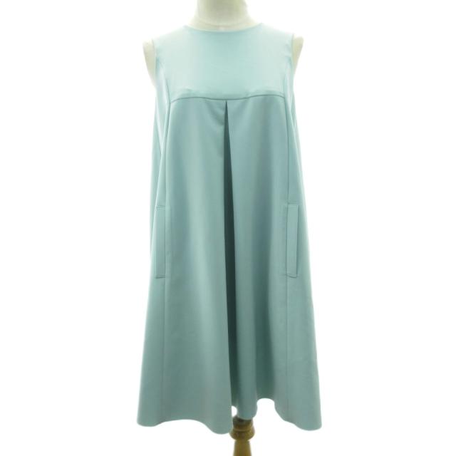 【中古】フォクシーニューヨーク FOXEY NEW YORK 美品 ワンタック フレア ワンピース ロング ノースリーブ 青 38 約M