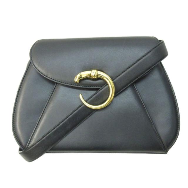 【中古】カルティエ パンテール 2way ショルダーバッグ ハンドバッグ ポーチ付き ゴールド金具 レザー ブラック 黒