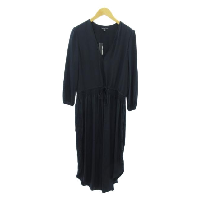 【中古】未使用品 ジェームスパース JAMES PERSE タグ付 ワンピース 絹 シルク ロング丈 長袖 2 紺 ネイビー 1116