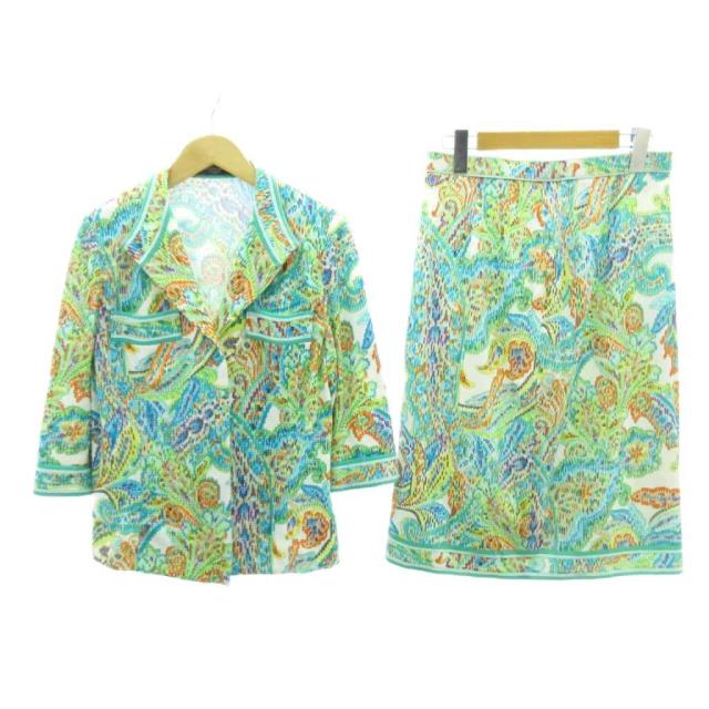 【中古】レオナール LEONARD FASHION 総柄 スカート スーツ セットアップ マルチカラー 11AR 73 約S 0331200