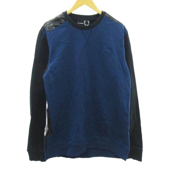 【中古】ラフシモンズ RAF SIMONS × フレッドペリー 18SS Taped 切替 トレーナー スウェット ロゴ 青 ブルー 42 約M
