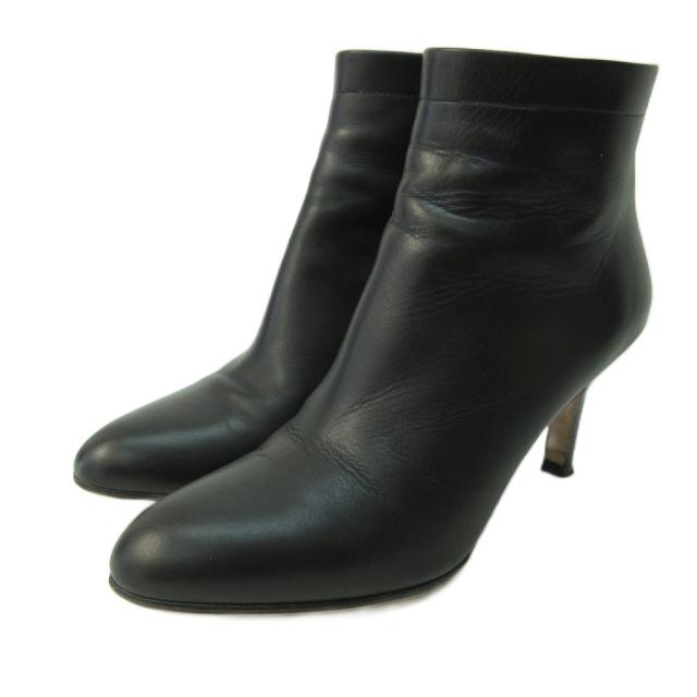 【中古】ペリーコ PELLICO 美品 TAXI タキシー ショートブーツ アーモンドトゥ バックジップ ブラック 36.5 約23.5cm