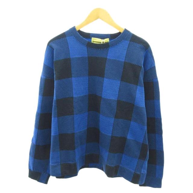 【中古】未使用品 セブンバイセブン 7×7 タグ付き スウェット トレーナー ブロックチェック 長袖 M 青 黒