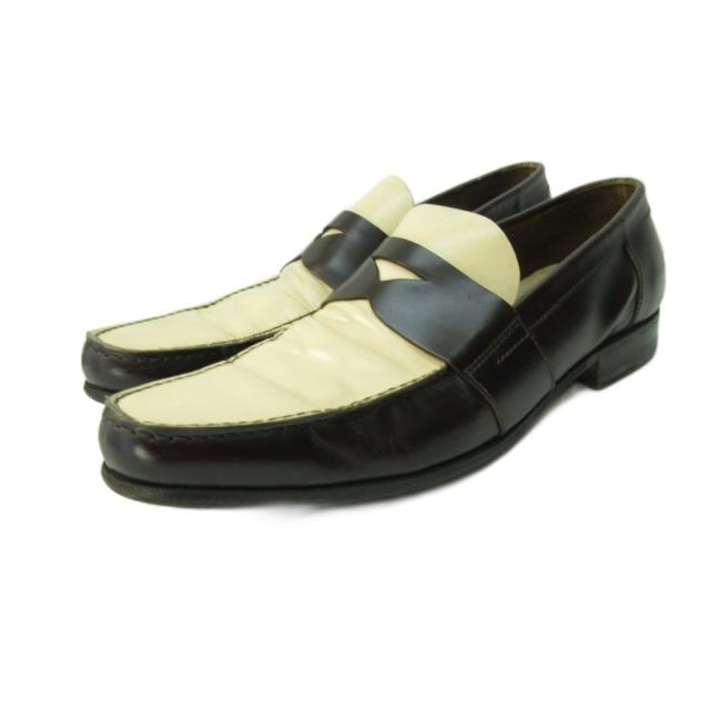 【中古】プラダ PRADA ローファー シューズ レザー バイカラー 9 27.0cm 茶 ブラウン ベージュ 1120 メンズ