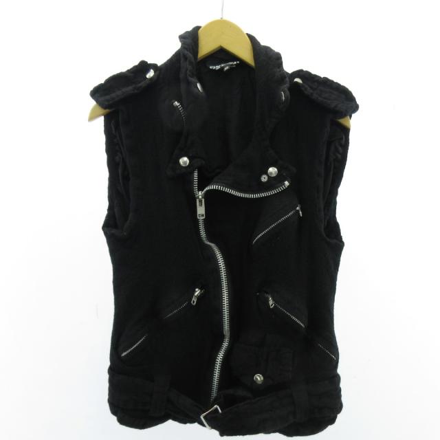 【中古】ブラックコムデギャルソン BLACK COMME des GARCONS ウール 縮絨 ライダース ブルゾン ベスト 黒 ブラック XS